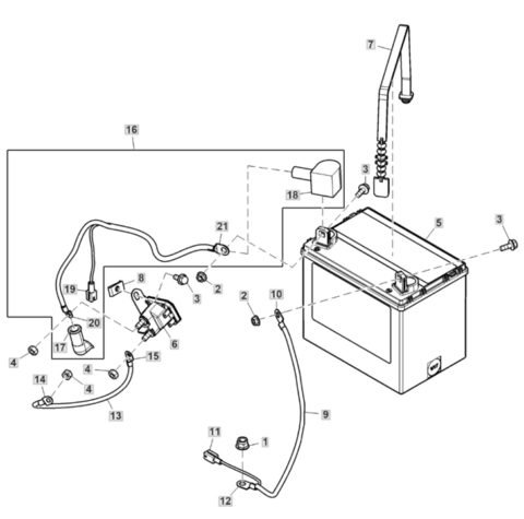 John Deere X127 – Battery and Cable | Lawn & turfcare machinery parts